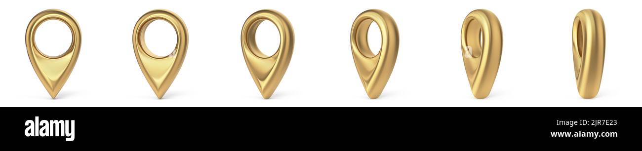 Golden map pointer collection 3D rendering illustration isolated on ...