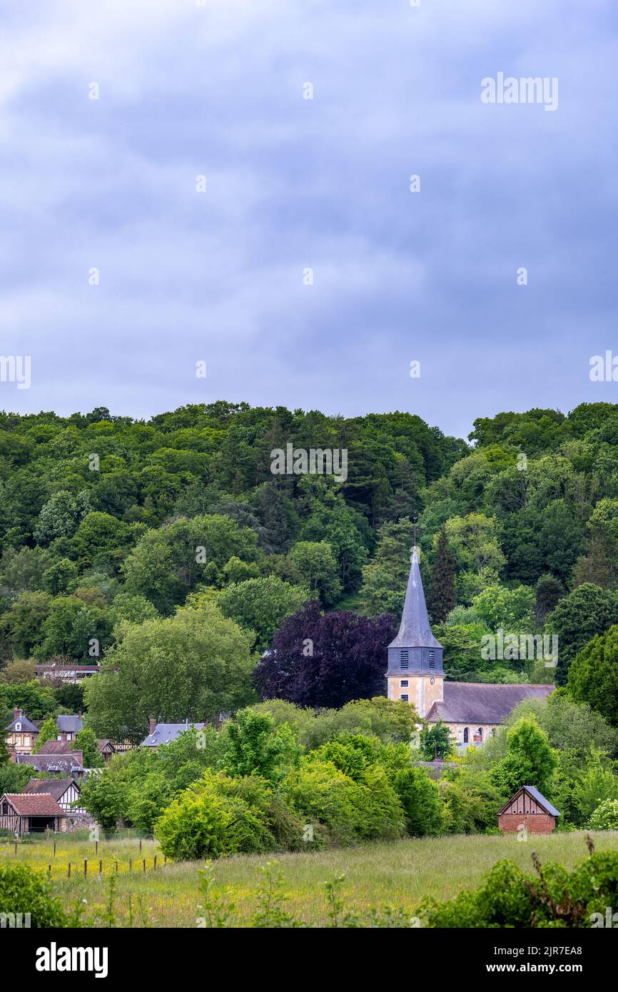 St André church in Le Bec-Hellouin in spring, Normandie, France Stock ...