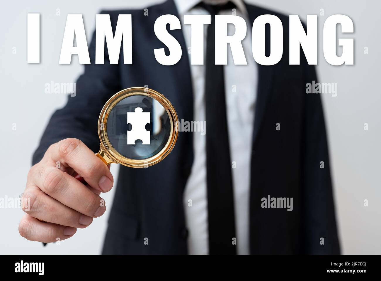 Text caption presenting I Am Strong. Business overview Have great ...
