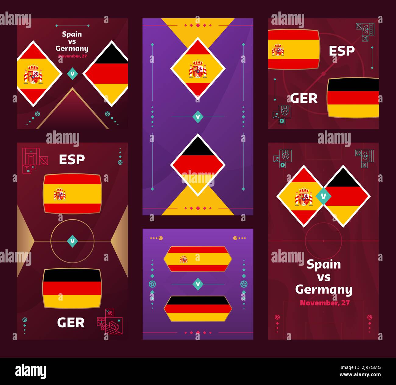 Spain vs Germany Match. World Football 2022 vertical and square banner ...