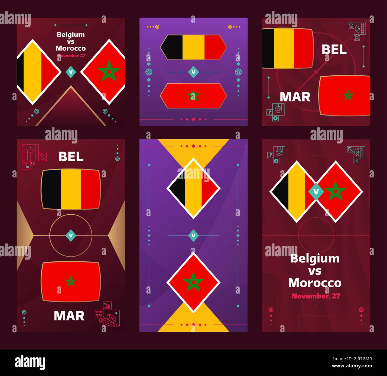 Belgium vs Morocco Match. World Football 2022 vertical and square ...
