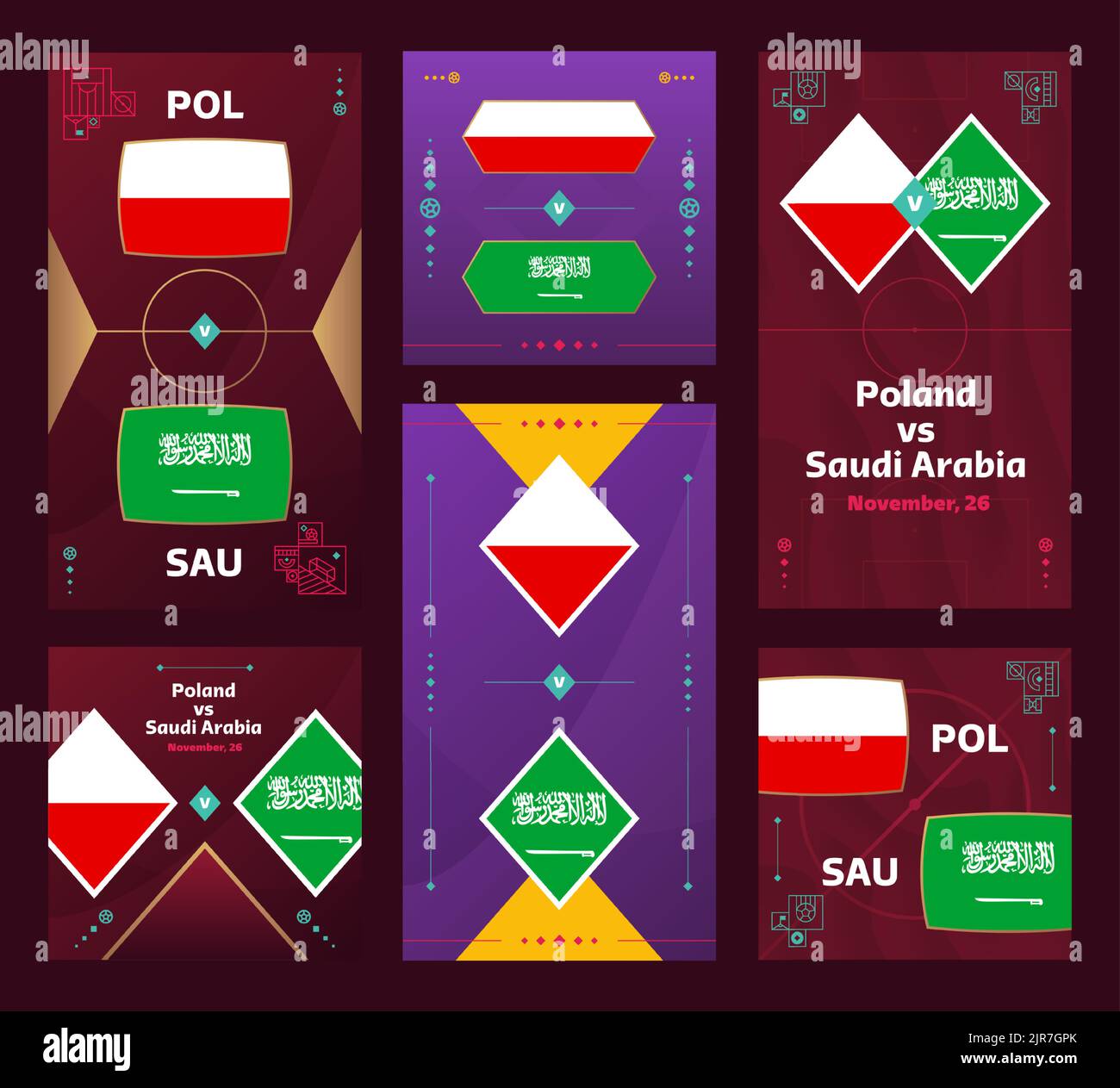 Poland vs Saudi Arabia Match. World Football 2022 vertical and square ...