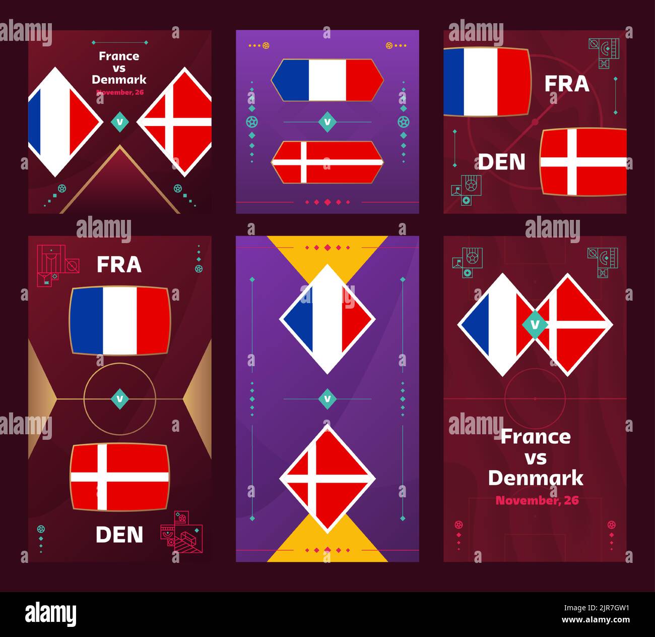 France vs Denmark Match. World Football 2022 vertical and square banner ...