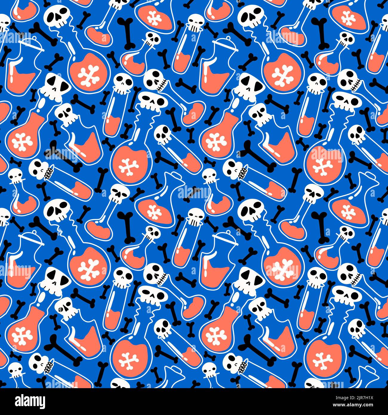 Cartoon Halloween seamless poison potion sculls bones pattern for ...