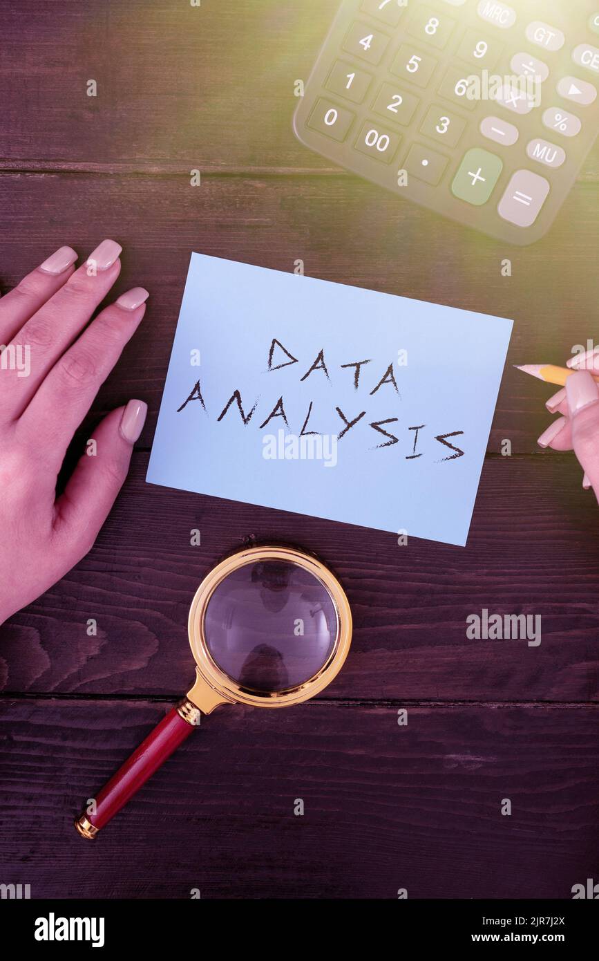 Hand writing sign Data Analysis. Conceptual photo Translate numbers to Analytical Conclusion ...