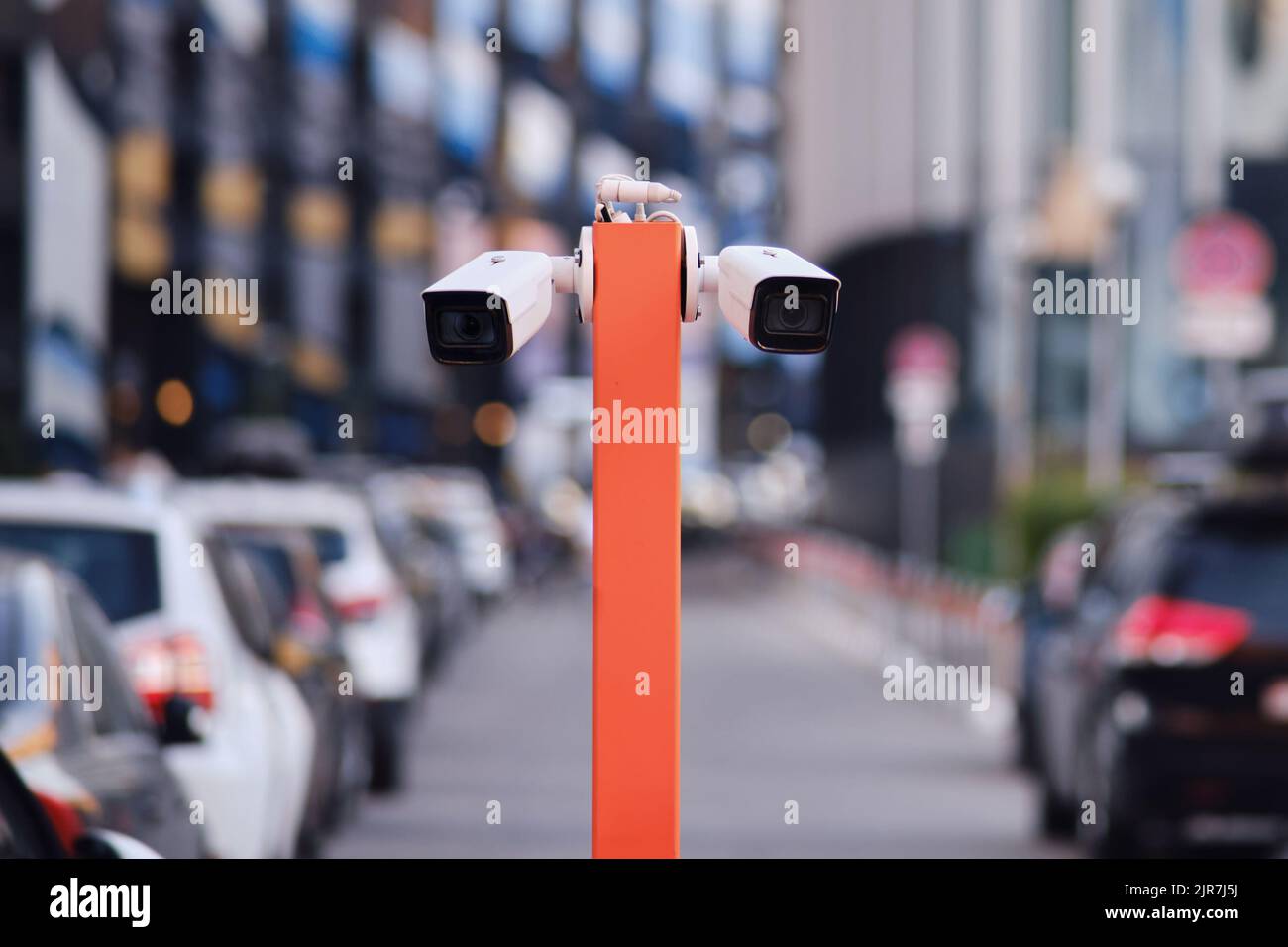 A security camera at the entrance to the yard of residential houses ...