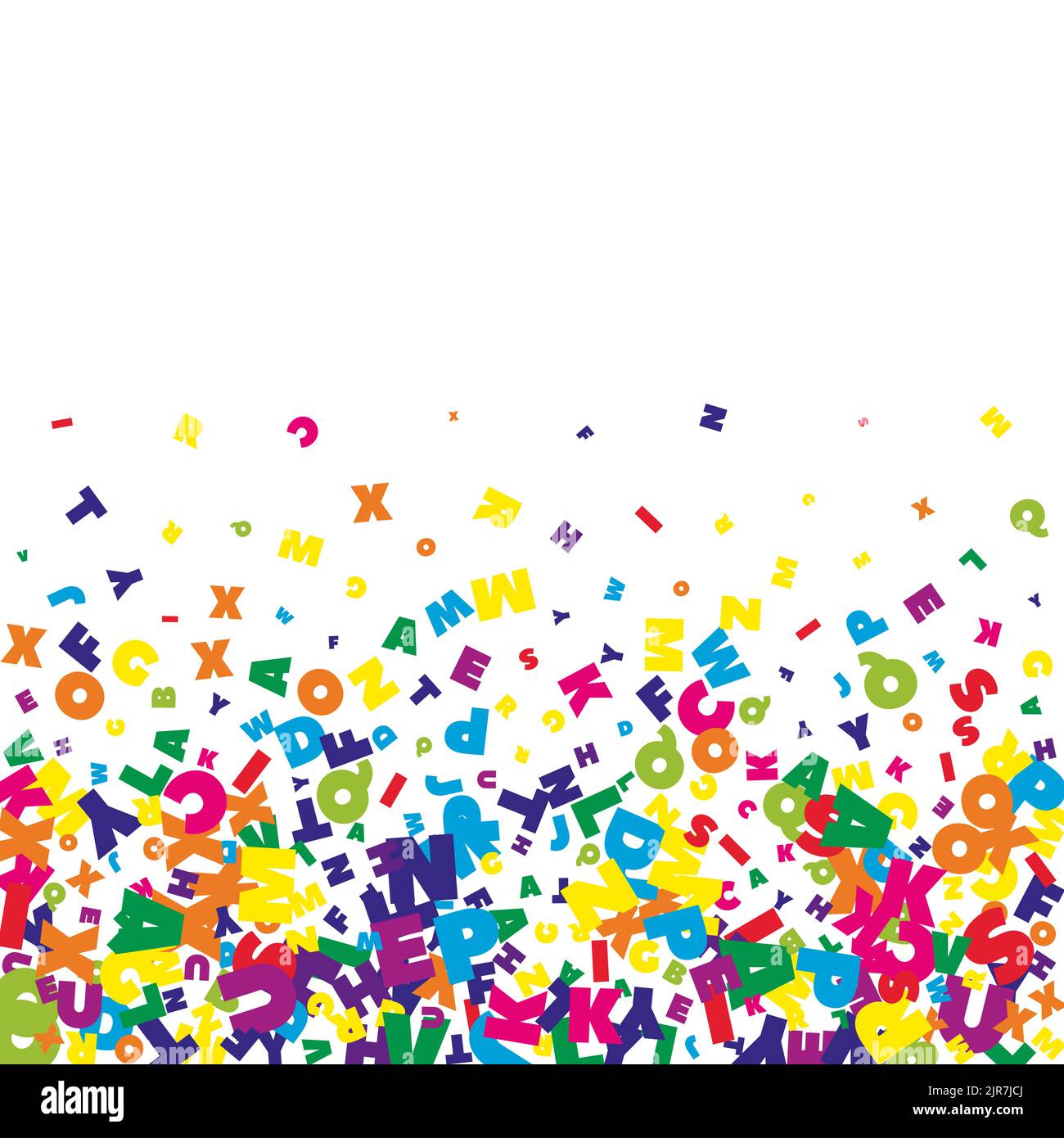 Falling letters of English language. Bright flying words of Latin ...