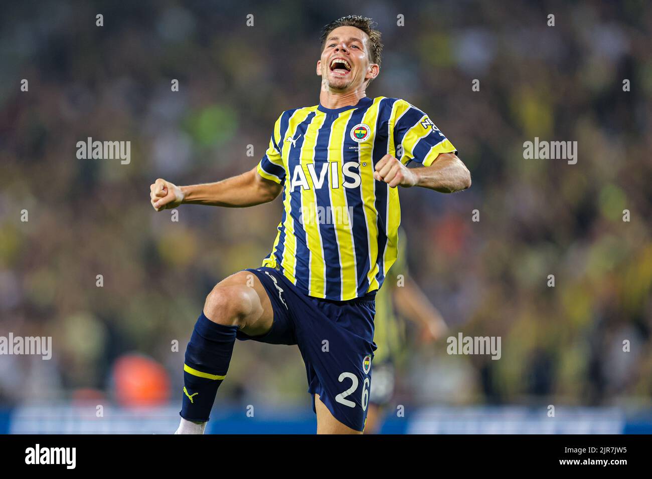 ISTANBUL, TURKEY - AUGUST 22: Miha Zajc of Fenerbahce celebrates a goal ...