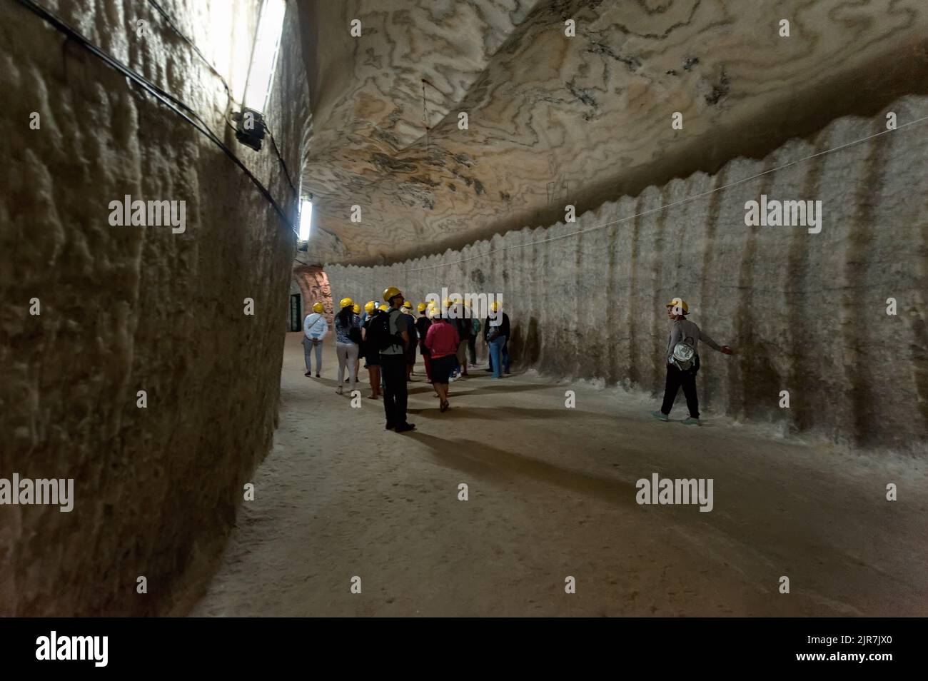 Soledar, Donbas / Ukraine - June 22 2019: Tourists in the tunnel of ...