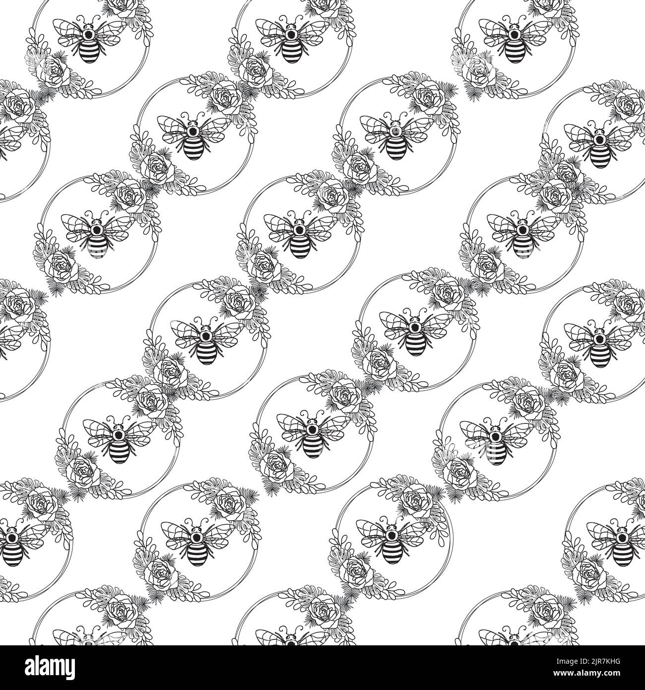 Pattern with bee. Bee with floral frame. Pattern for textile design ...