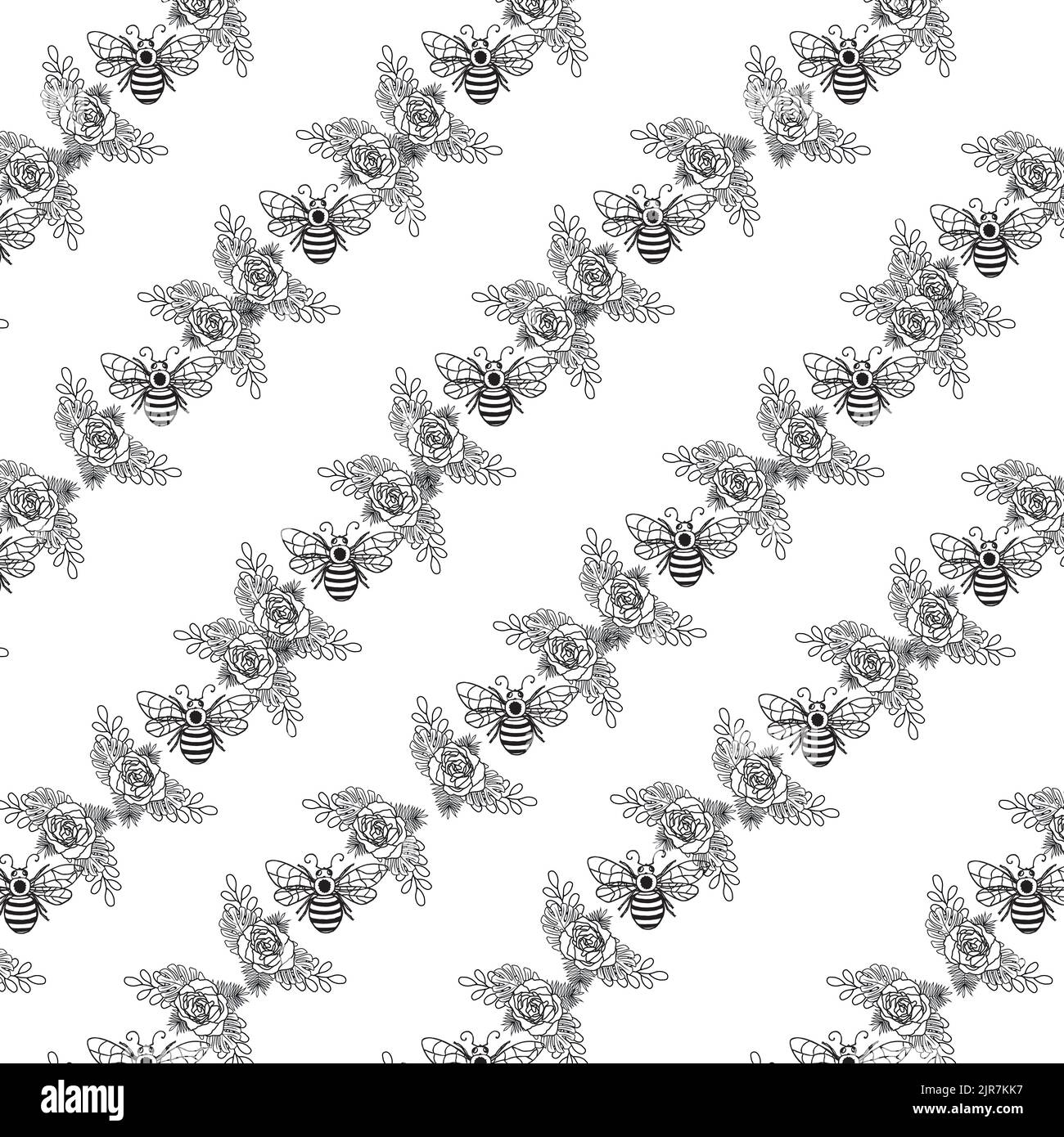 Pattern with bee. Bee with floral frame. Pattern for textile design ...