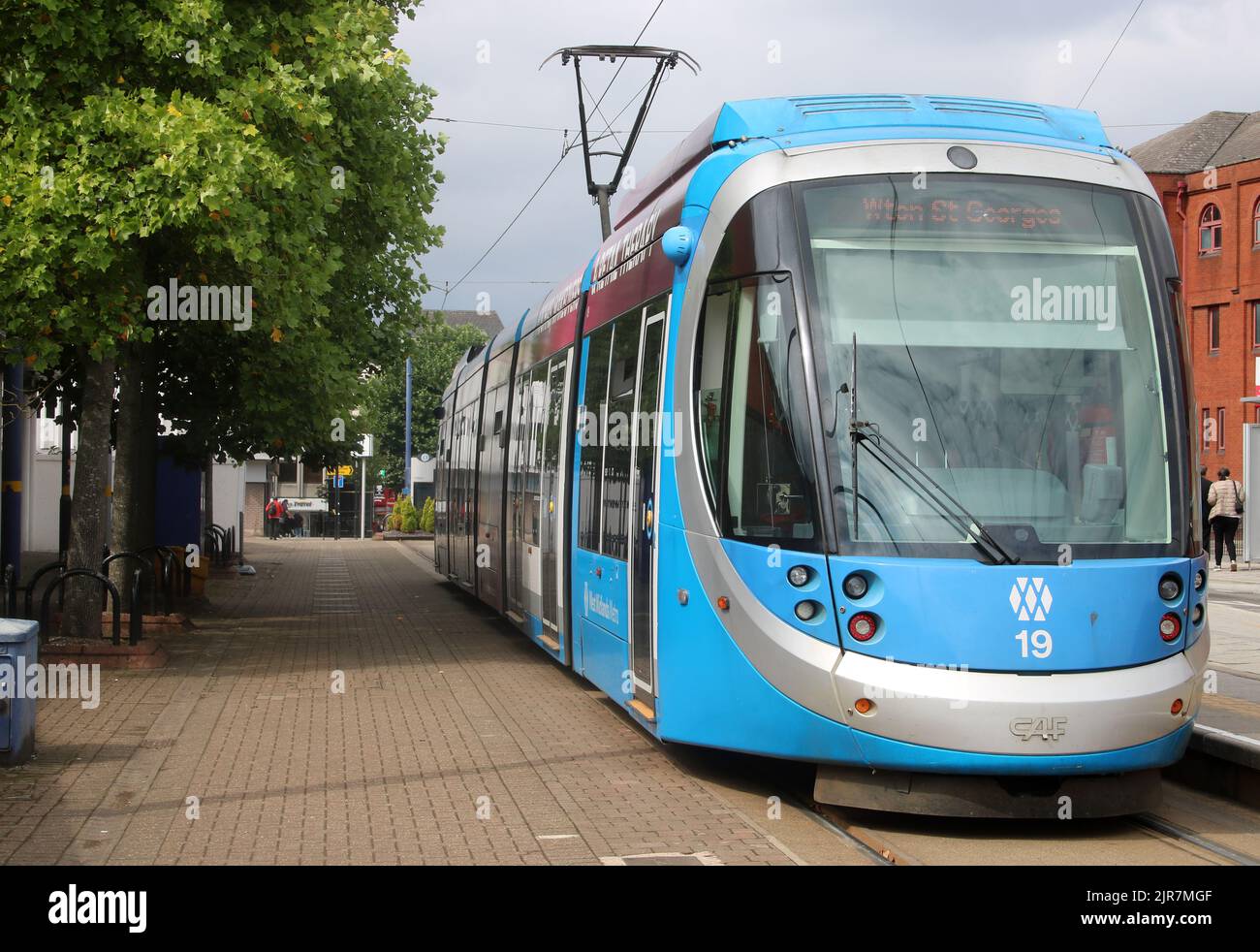 West Midlands Metro CAF Urbos 3 tram number 19 at Wolverhampton St ...