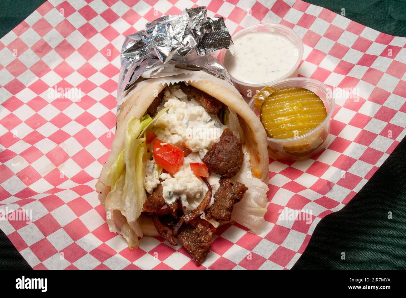 Delicious Greek cuisine known as the grilled steak gyro Stock Photo - Alamy