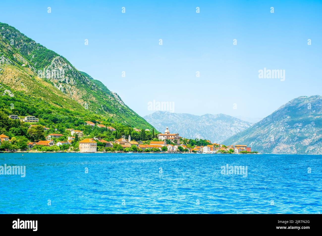 Landscape of the the historic town of Prcanj on the shore of Bay of ...