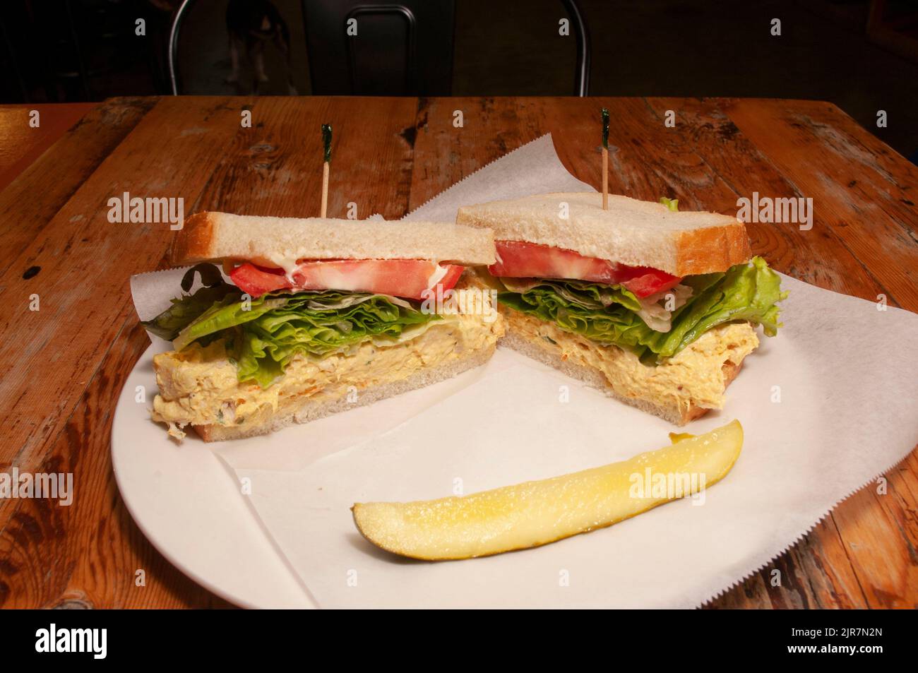 Delicious American lunch cuisine known as the chicken salad sandwich ...