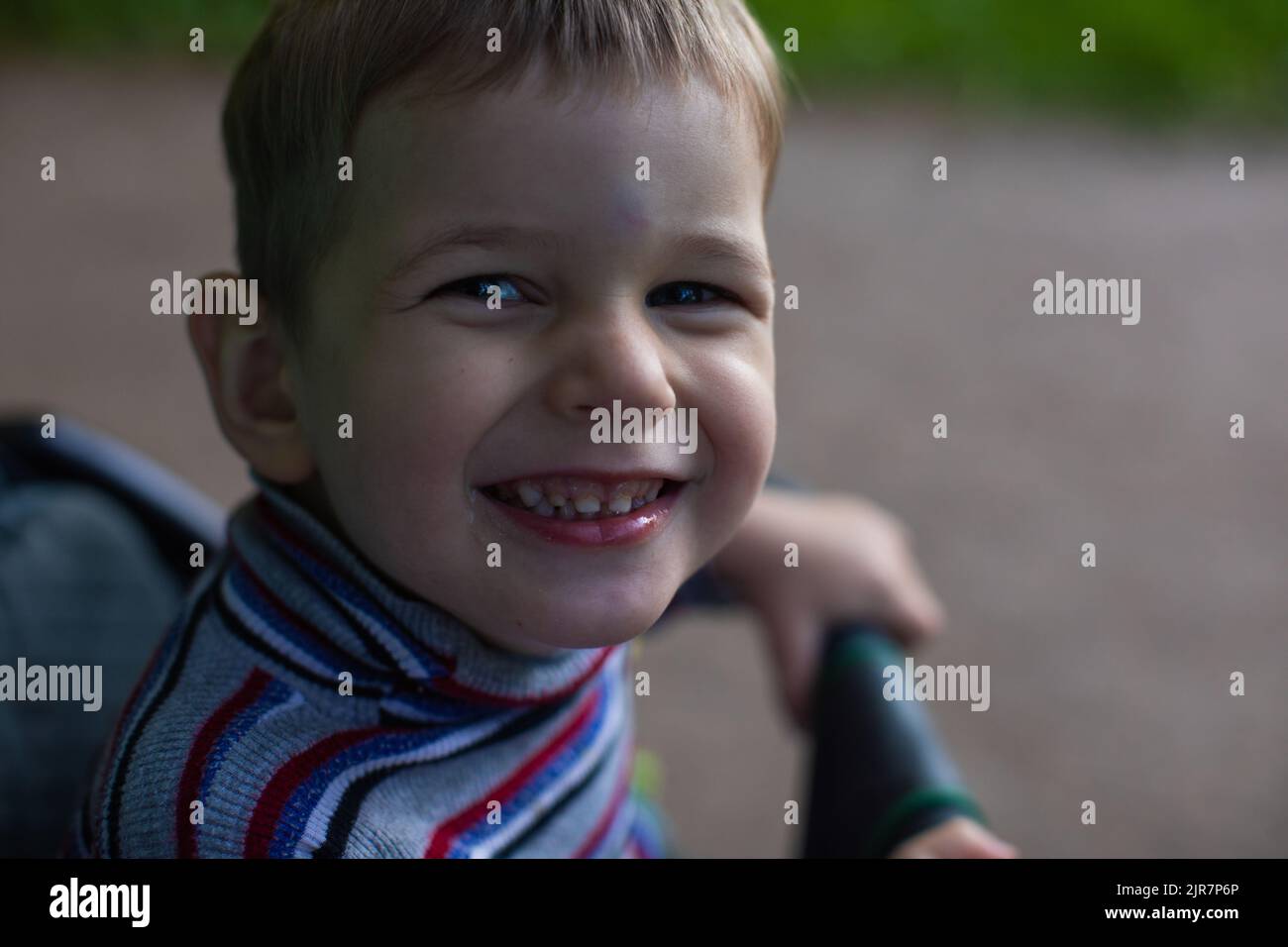 Portrait of little boy posing outside in park Stock Photo - Alamy