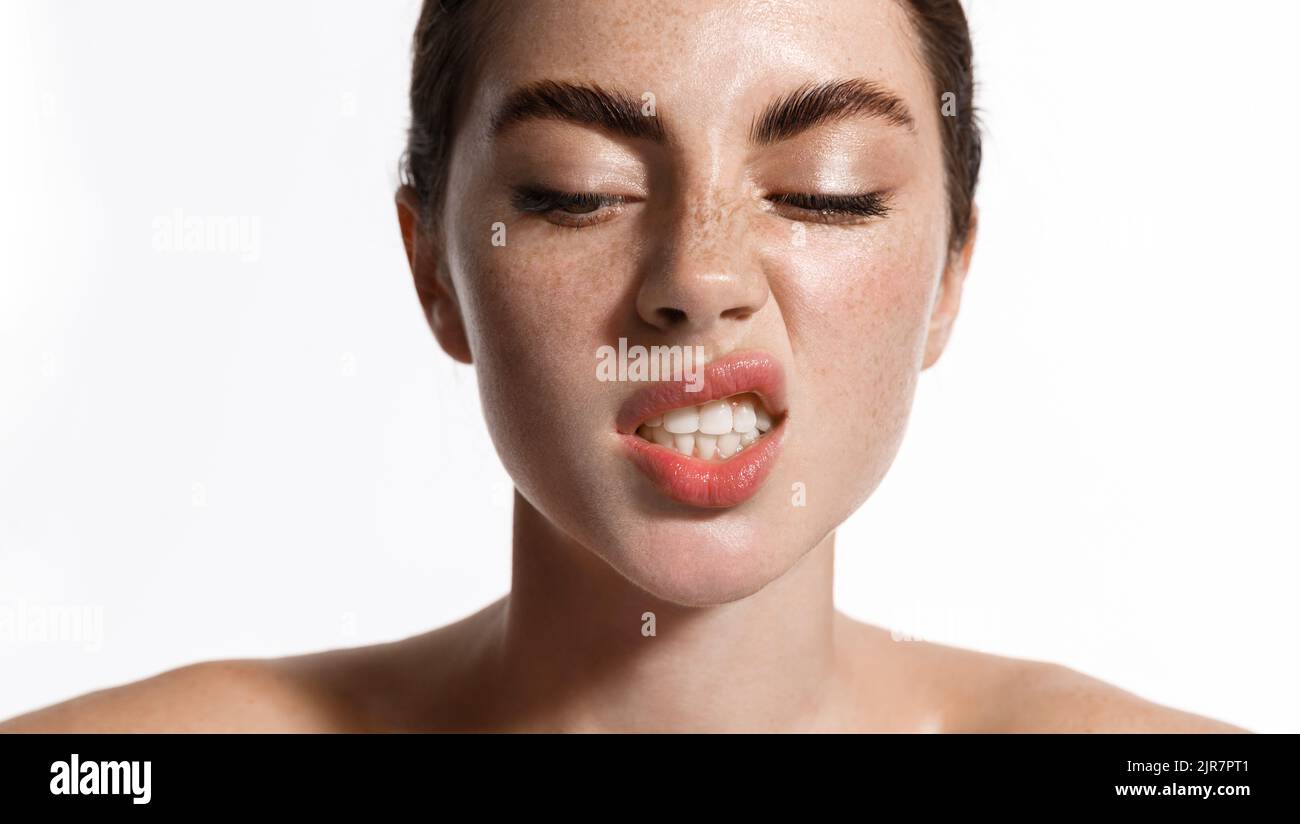 Skin care and women beauty. Gorgeous woman with healthy natural face ...