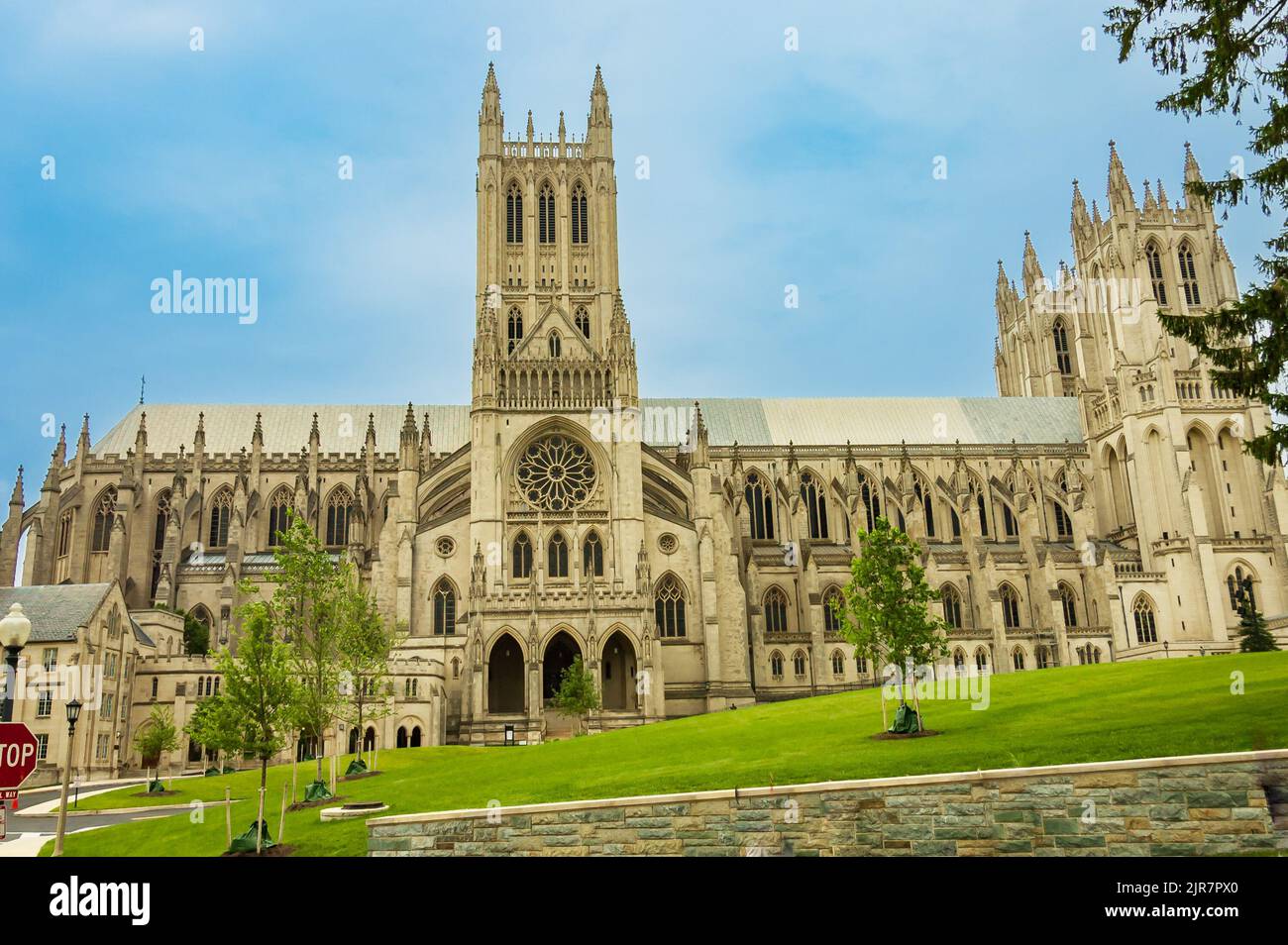 front view of Washington National Cathedral, the sixth largest Gothic cathedral in the world ...
