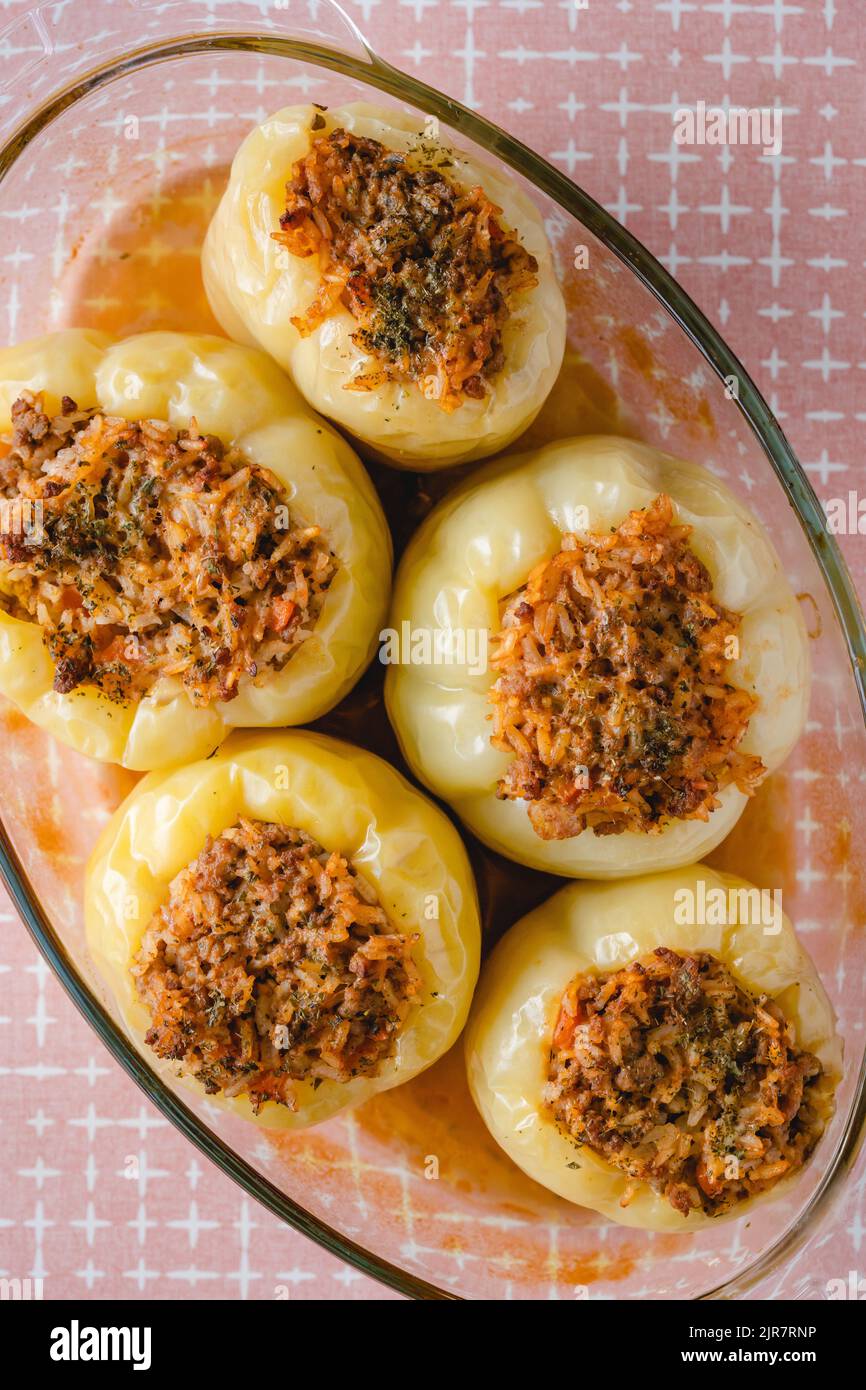 Traditional food classic stuffed bell peepers paprika with minced meat ...