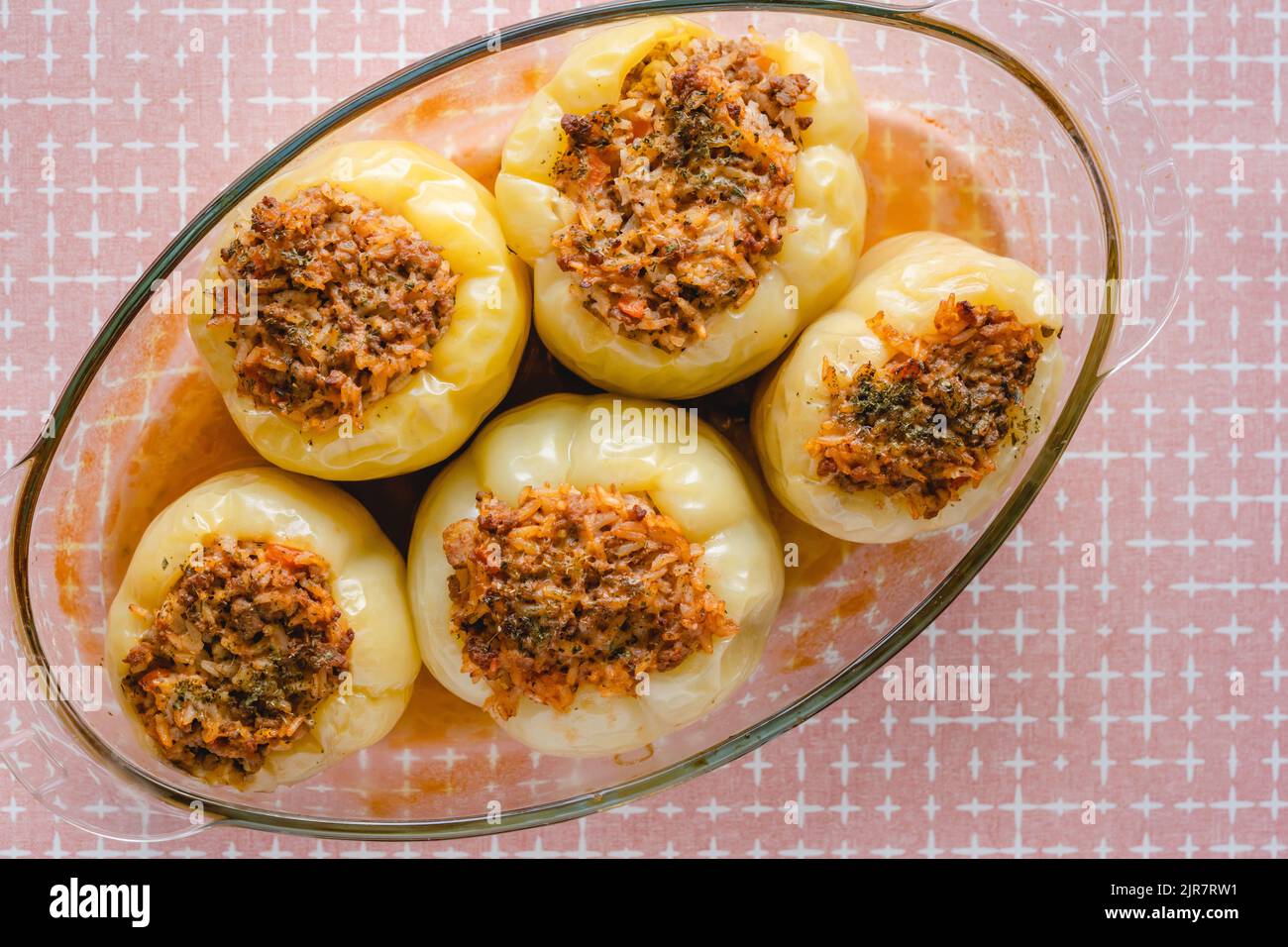 Traditional food classic stuffed bell peepers paprika with minced meat ...