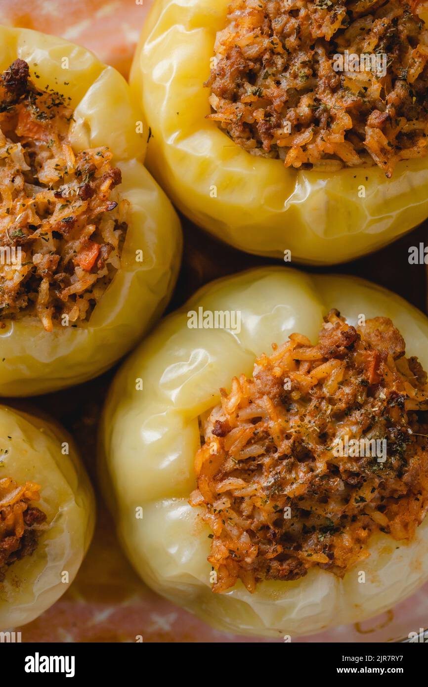 Traditional food classic stuffed bell peepers paprika with minced meat ...