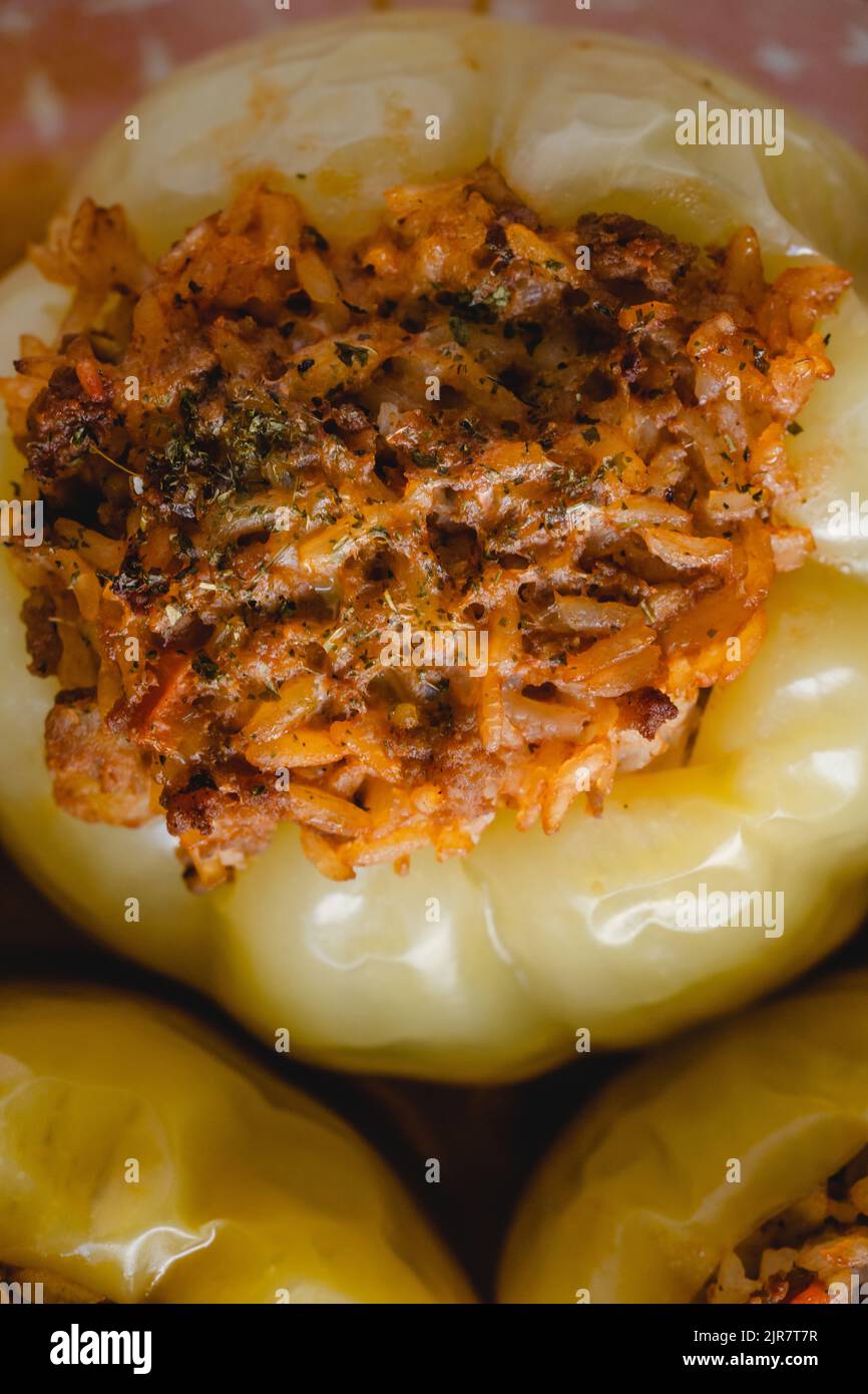 Traditional food classic stuffed bell peepers paprika with minced meat ...