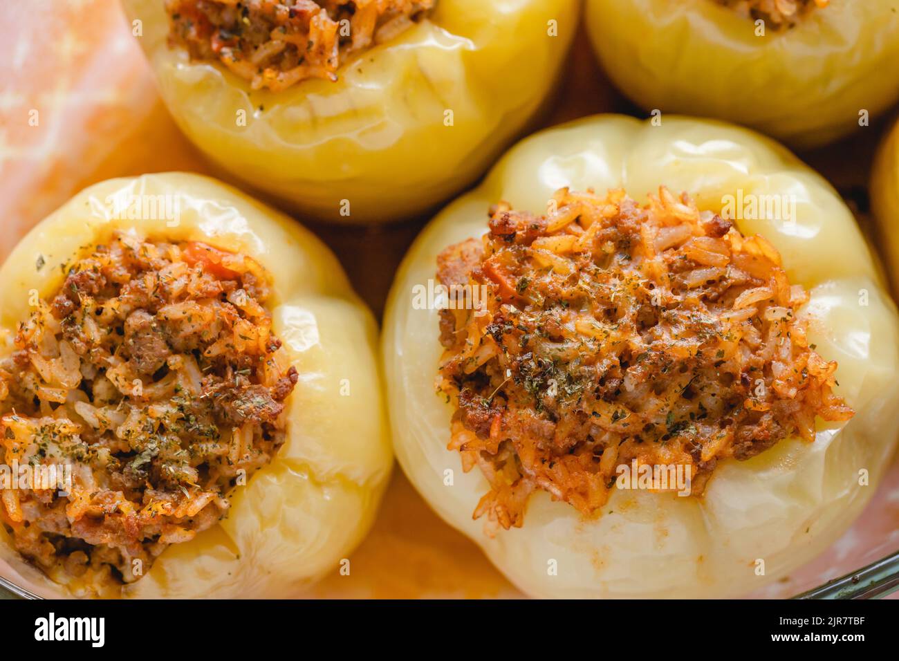 Traditional food classic stuffed bell peepers paprika with minced meat ...