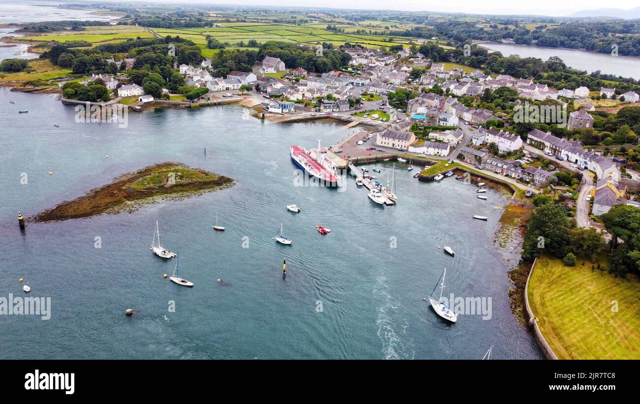 An aerial view of the Strangford Ferry Port in Strangford, Northern ...