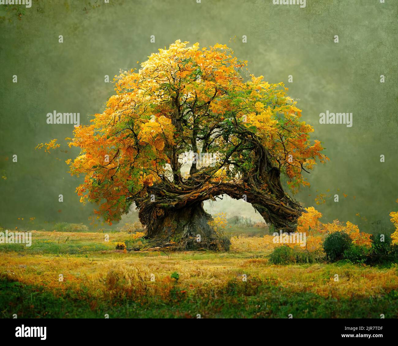 Digital art of old big tree with amazing branches, 3d illustration ...