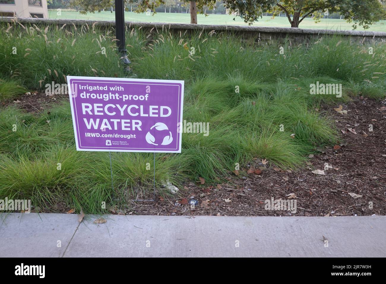 Recycled water sign in Jeffrey open space trail area in Irvine ...