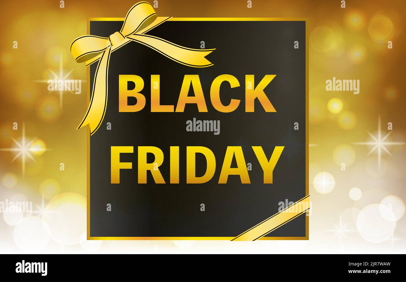 Black Friday, Gold Ribbon and Glitter Background on Black Frame Stock ...