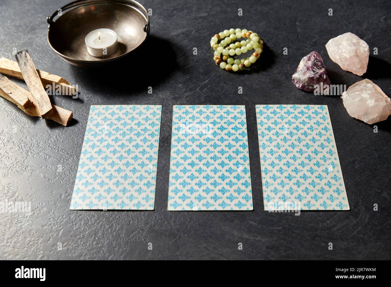 tarot cards and magic staff for divination ritual Stock Photo - Alamy