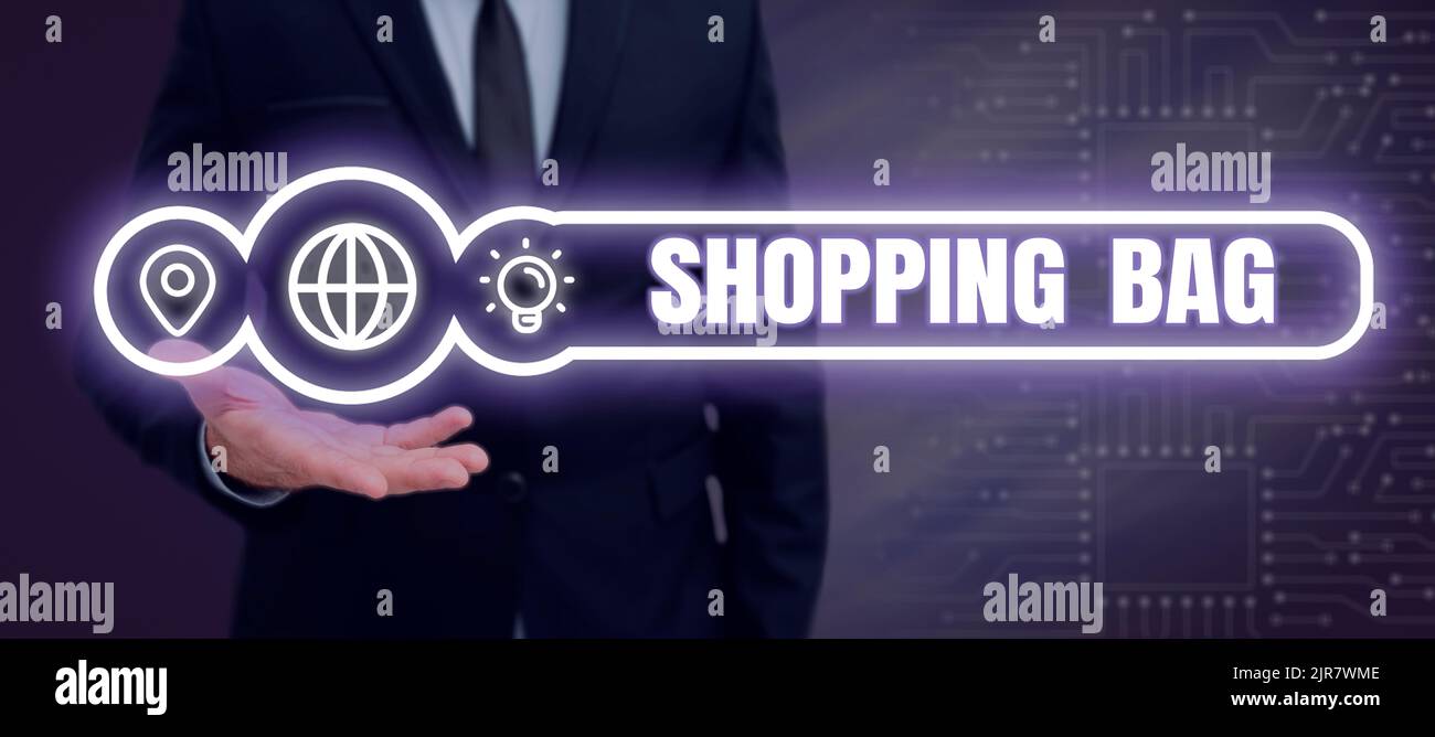 Sign displaying Shopping Bag. Business concept Containers for carrying ...