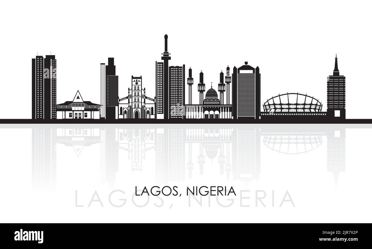 Silhouette Skyline panorama of city of Lagos, Nigeria - vector ...