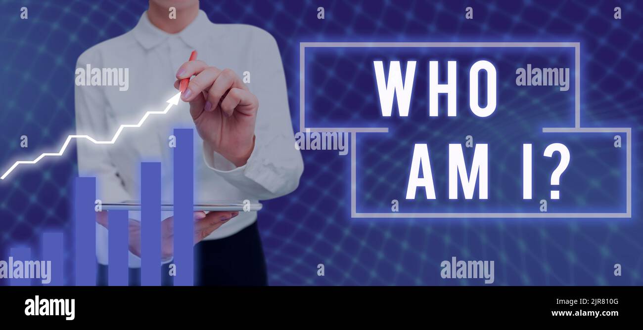 Hand writing sign Who Am I. Business concept Introduce Identify ...