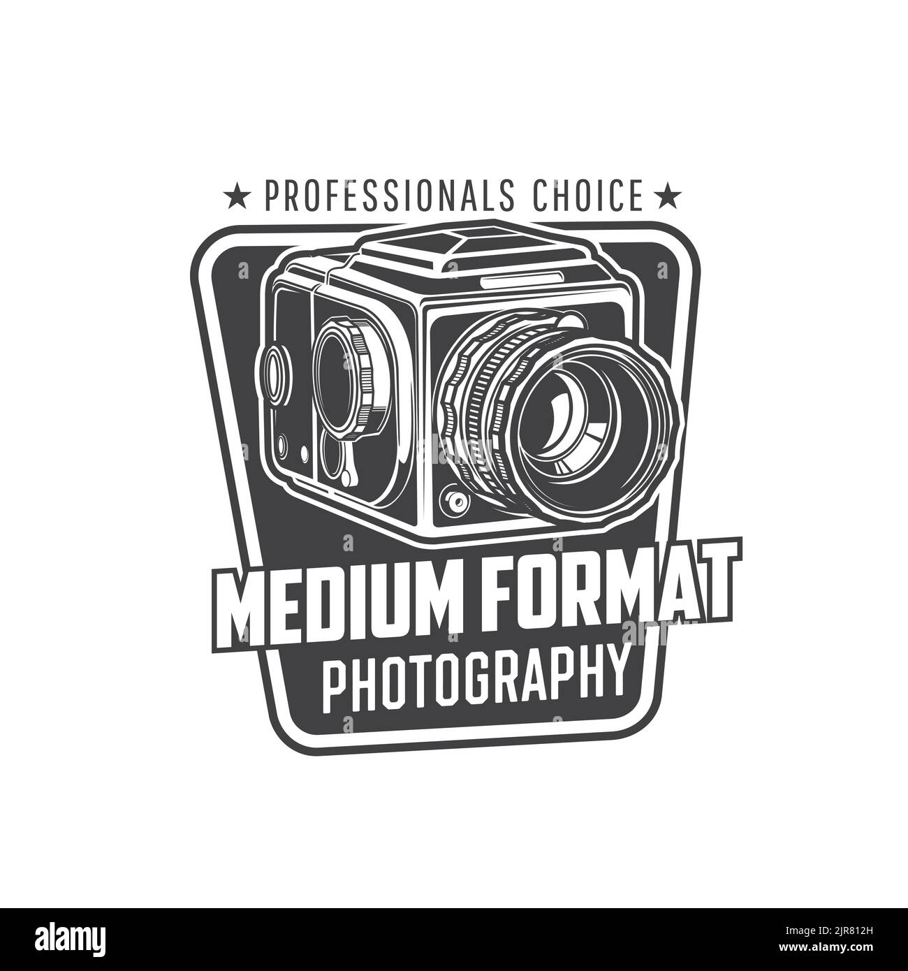 Vintage medium format camera icon, photography studio and photographer ...