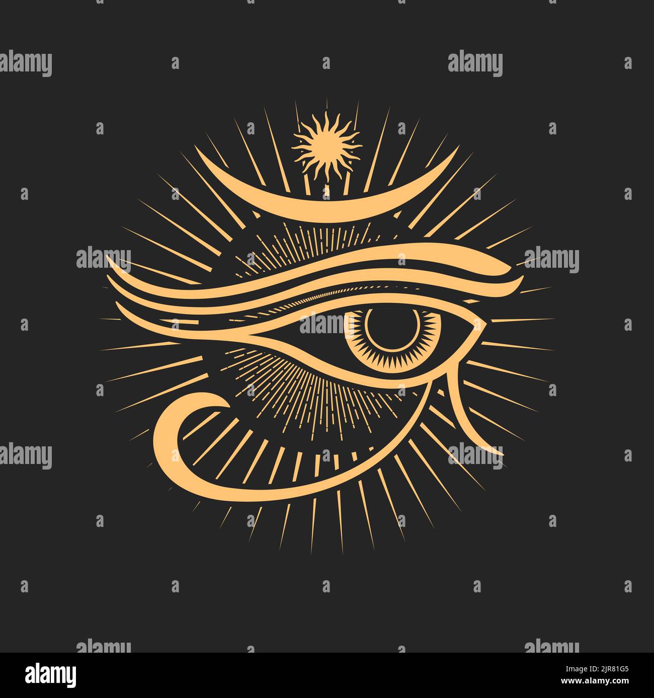 Occult esoteric symbol egyptian Horus all-seeing eye, sun with radiant ...