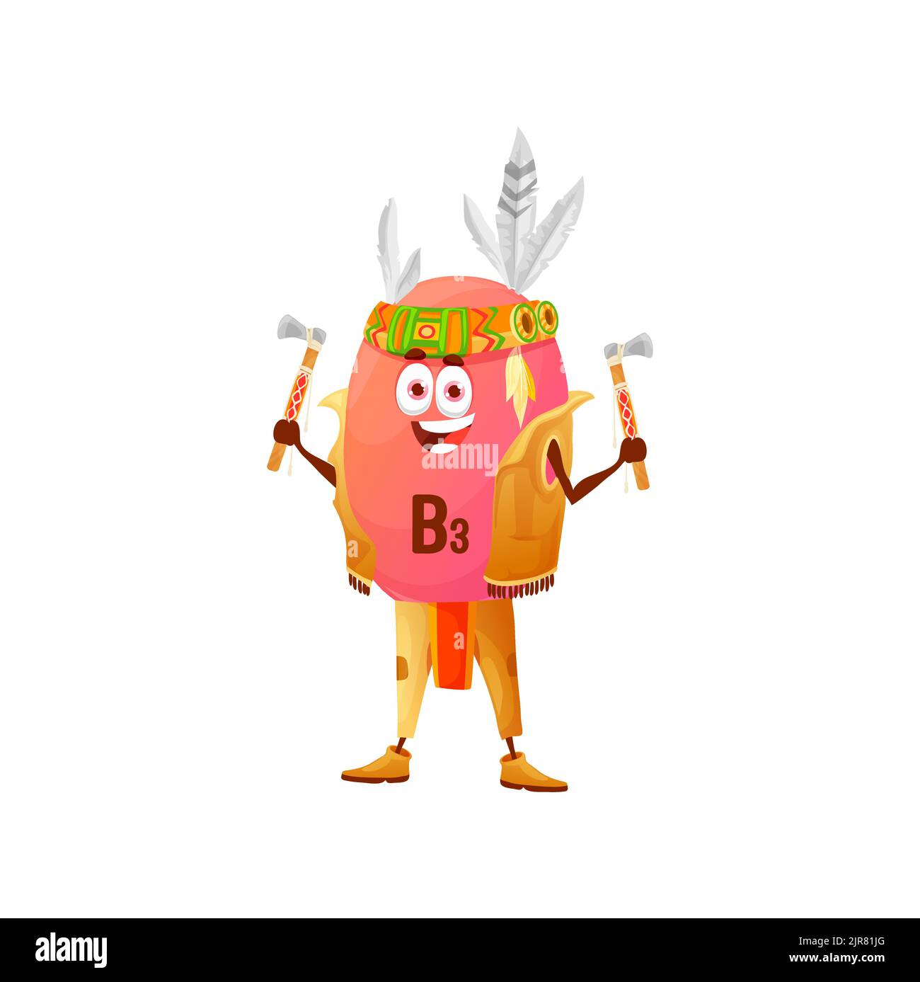 Cartoon vitamin B3 indian chief. Isolated vector Niacin micronutrient ...
