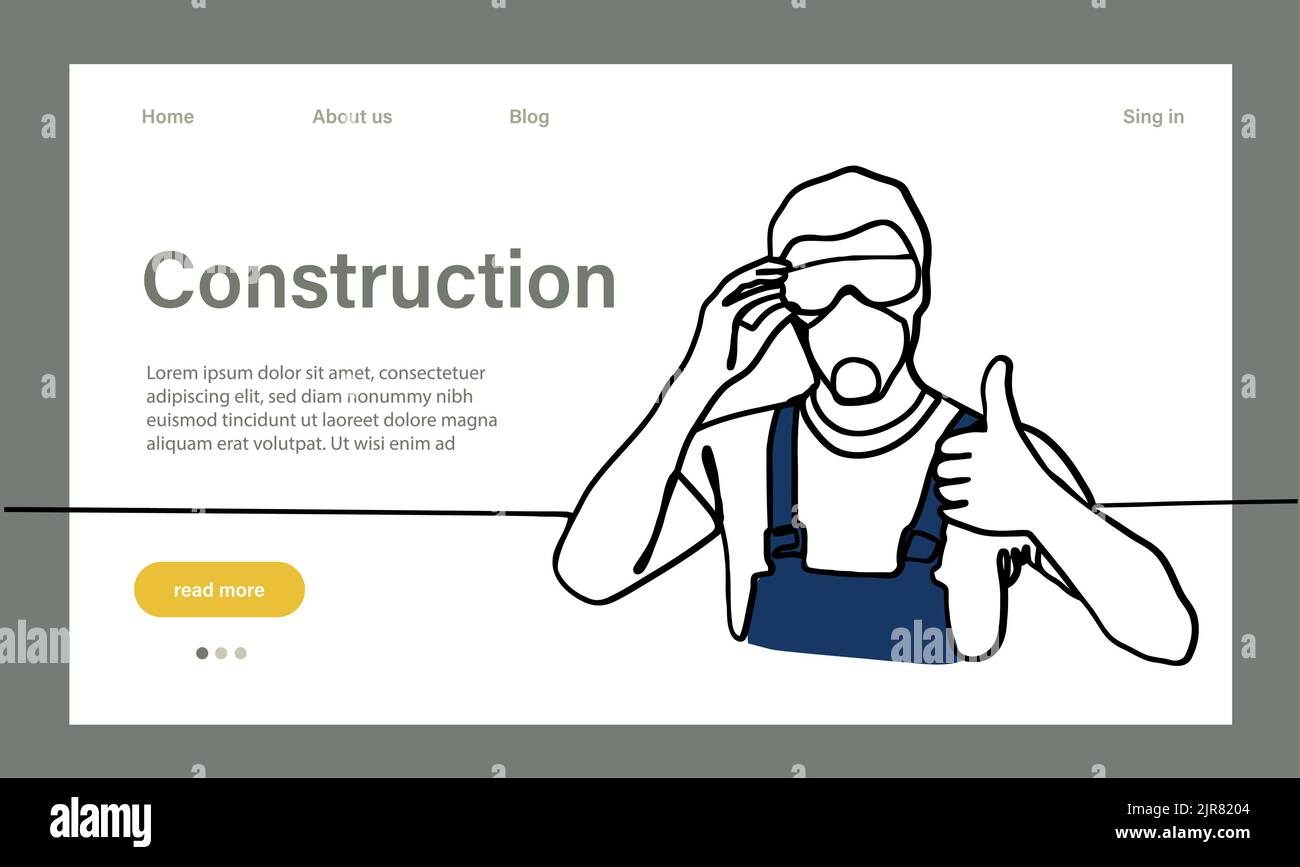 Vector landing page of architecture works with protective face masks ...
