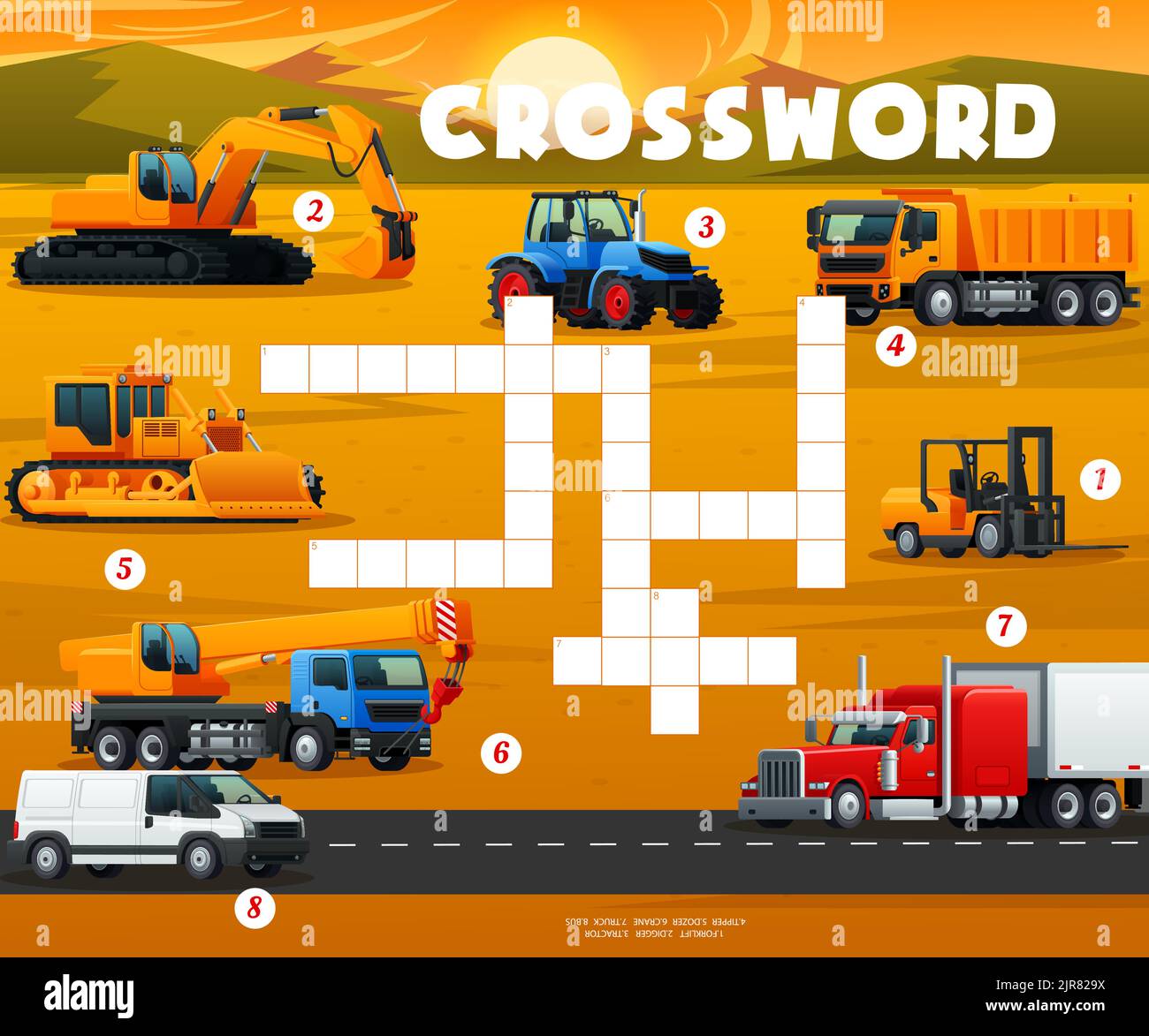Crossword grid quiz game. Construction machinery and industrial ...