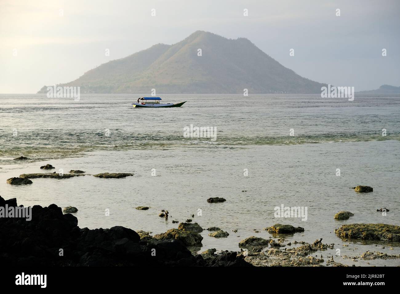 Indonesia Alor Island - Ocean landscape volcanic mountain and fishing ...