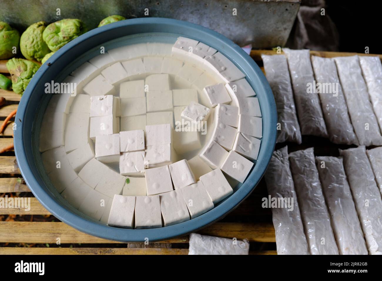 Indonesia Alor Island - Local market Tofu - bean curd Stock Photo - Alamy