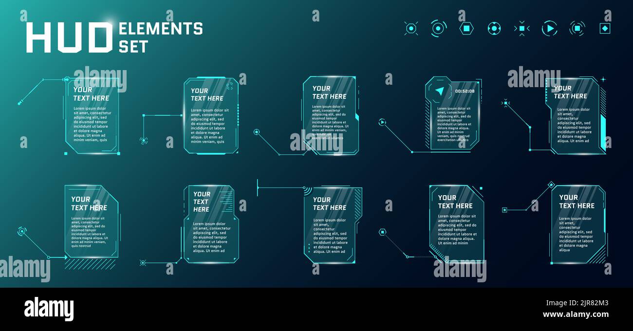 HUD futuristic style callout titles on blue background. Infographic ...