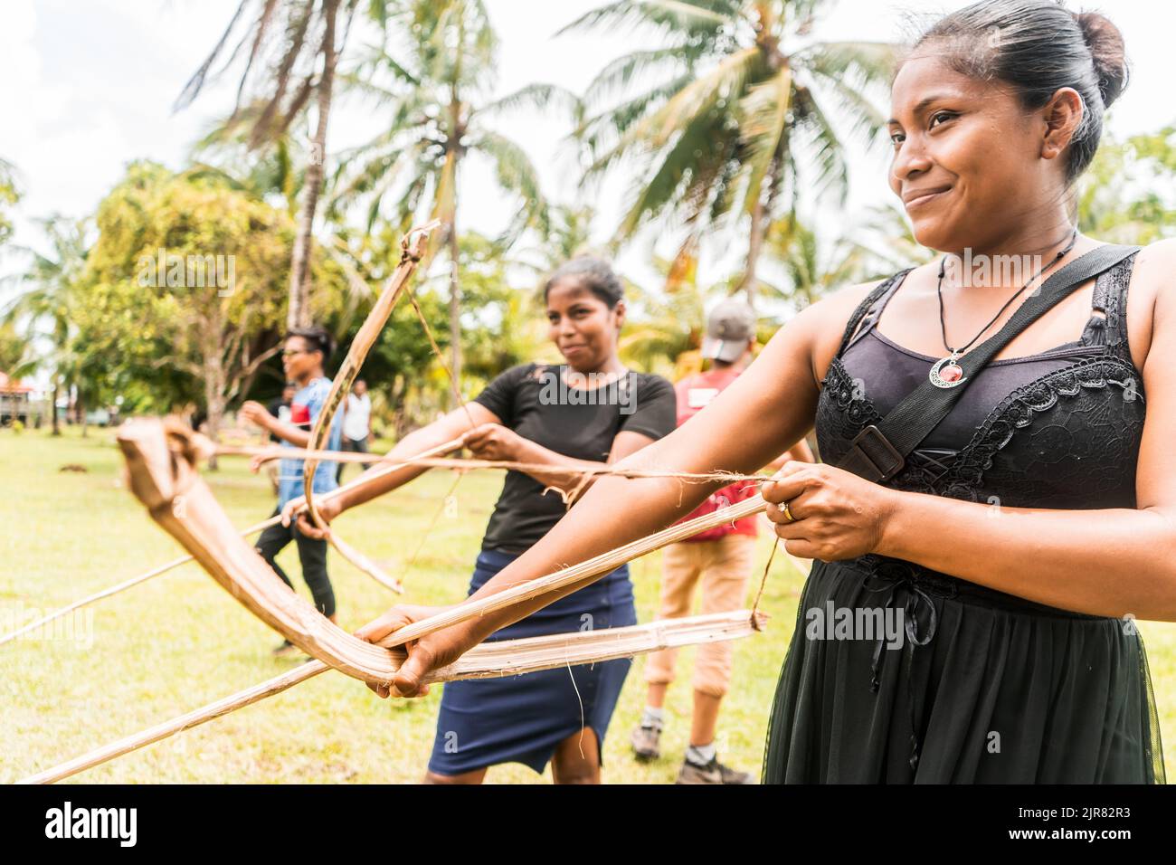 Indigenous women from Nicaragua, Central America shooting arrows with a ...