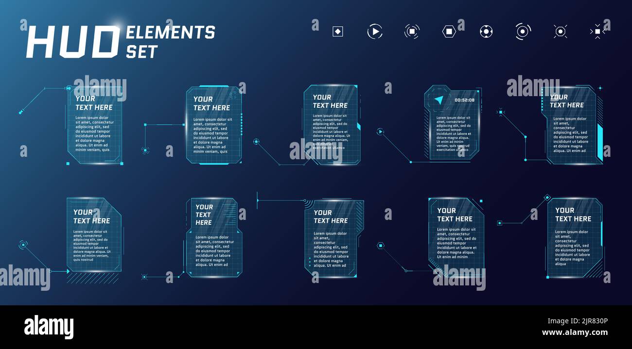 HUD futuristic style callout titles on blue background. Infographic ...
