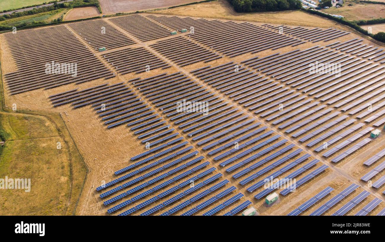 A drone shot of The Solar Panel Farm in UK Stock Photo - Alamy