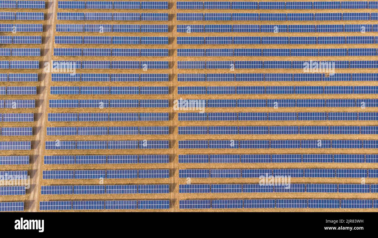 A drone shot of The Solar Panel Farm in UK Stock Photo - Alamy