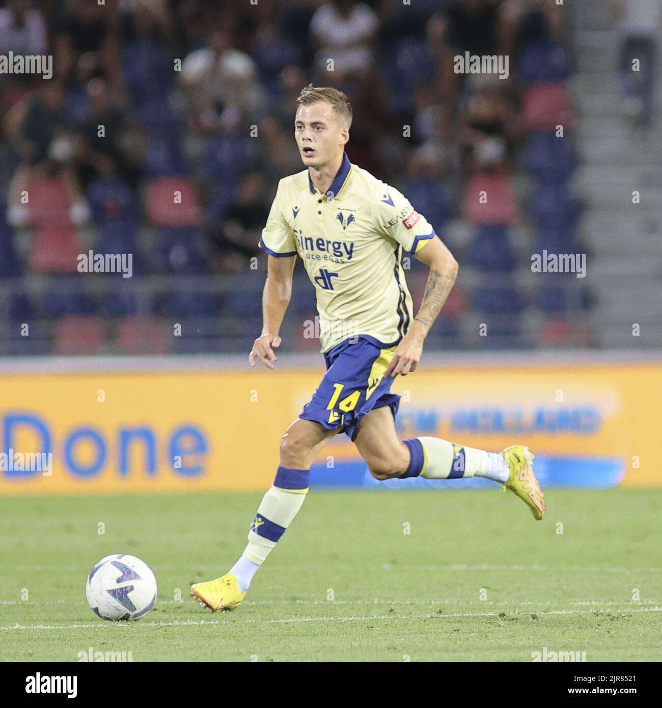 August 21, 2022, Bologna, Italy: Ivan Ilic of Hellas Verona FC play the ball during Bologna FC ...