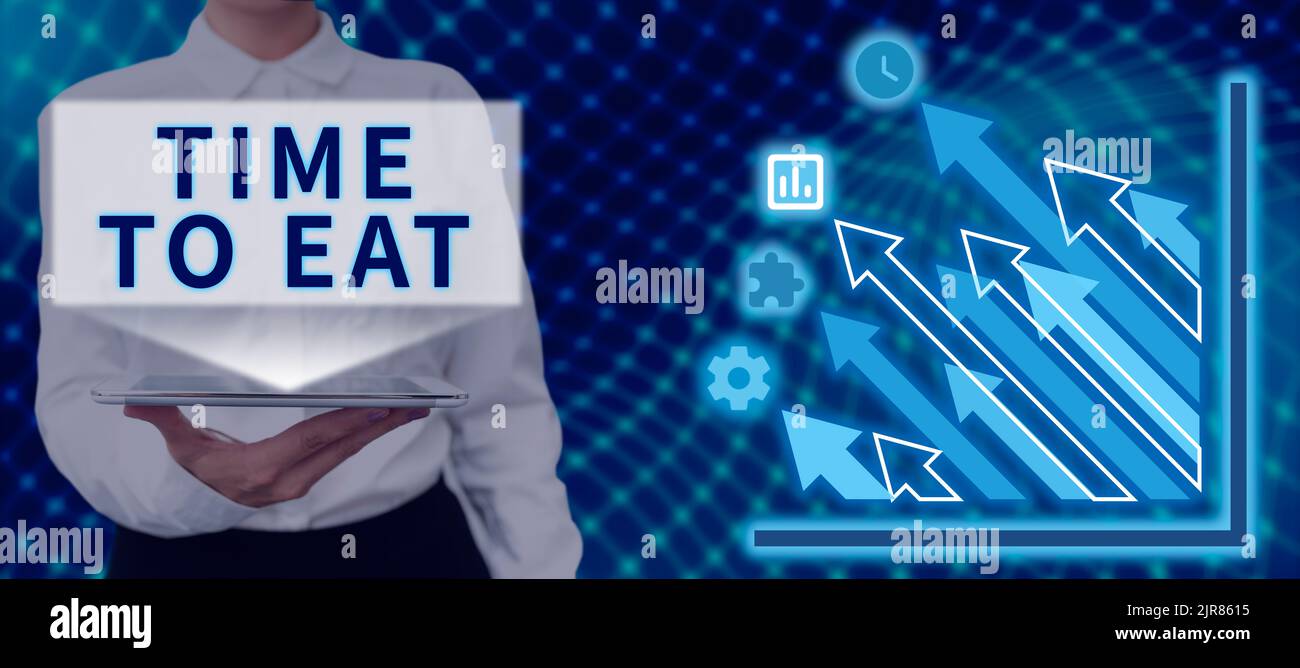 Hand writing sign Time To Eat, Business showcase Right moment to enjoy ...