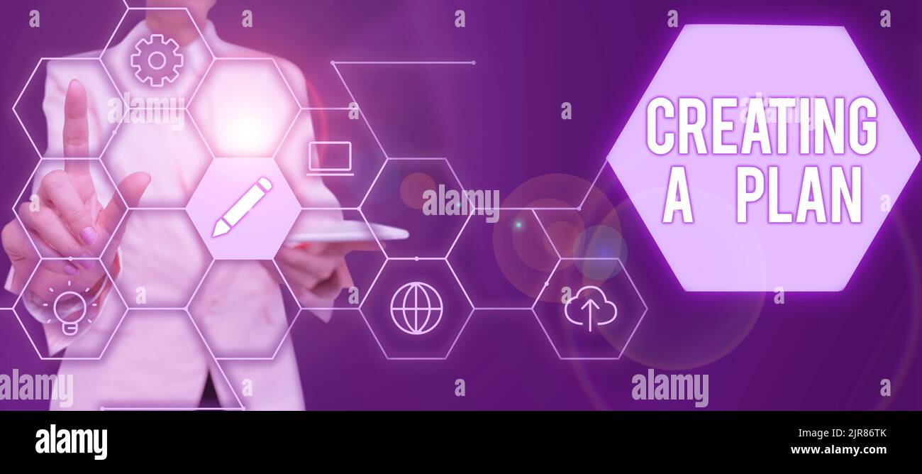 Hand writing sign Creating A Plan, Word for Establish steps to follow ...